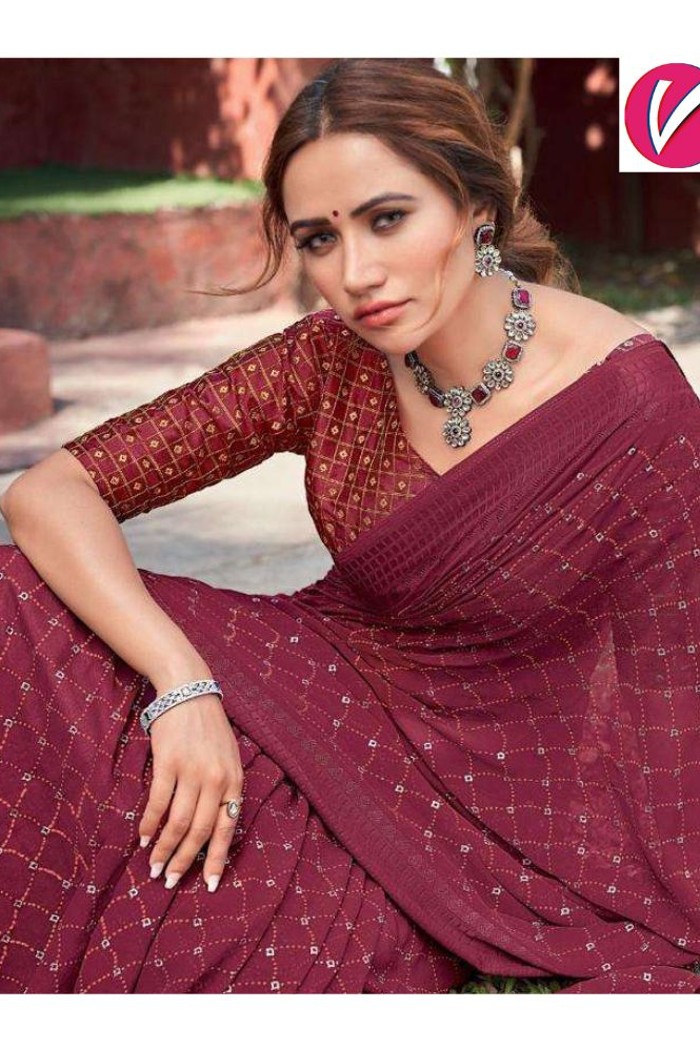 Elegant Brown Georgette Saree with Jacquard Border | Venishka