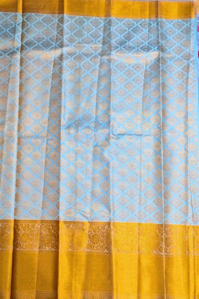 Embrace Elegance with the Kanjivaram Bridal Semi Silk Saree-Silver With ...