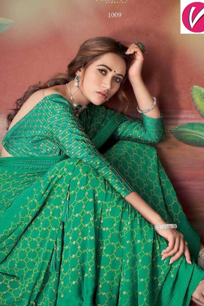 Exquisite Green Pure Georgette Saree with Jacquard Border | Venishka