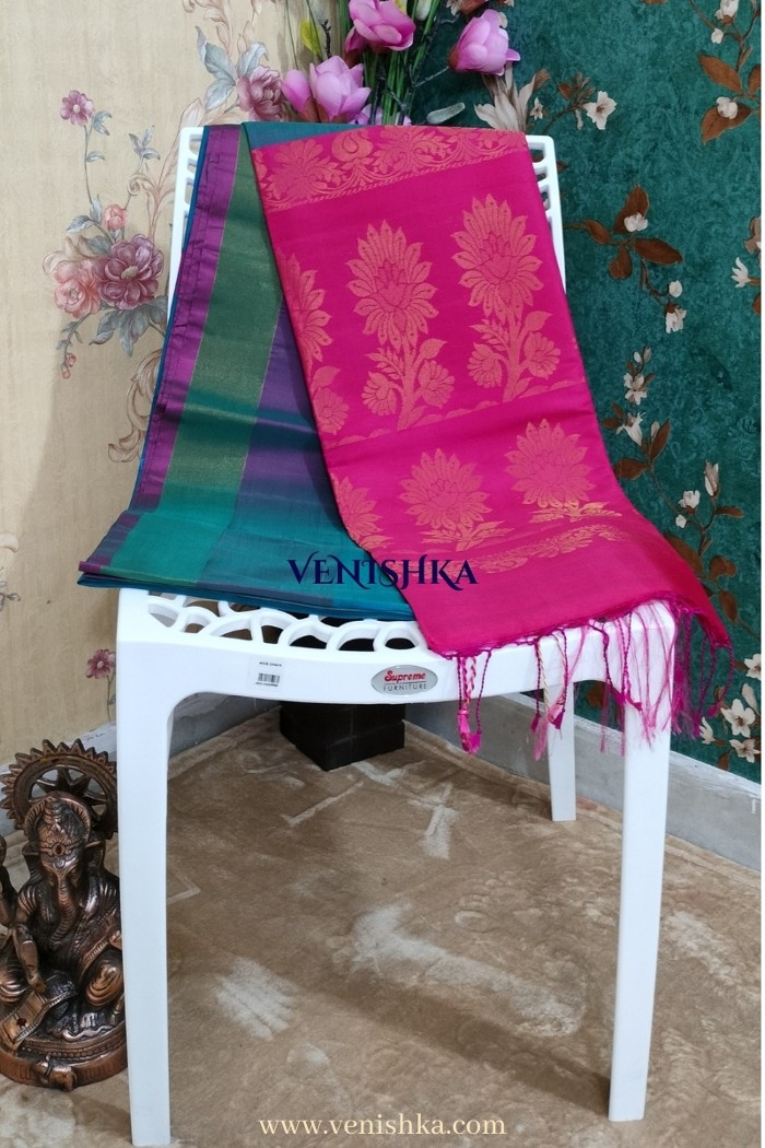 Kanch Handloom soft Silk sea blue