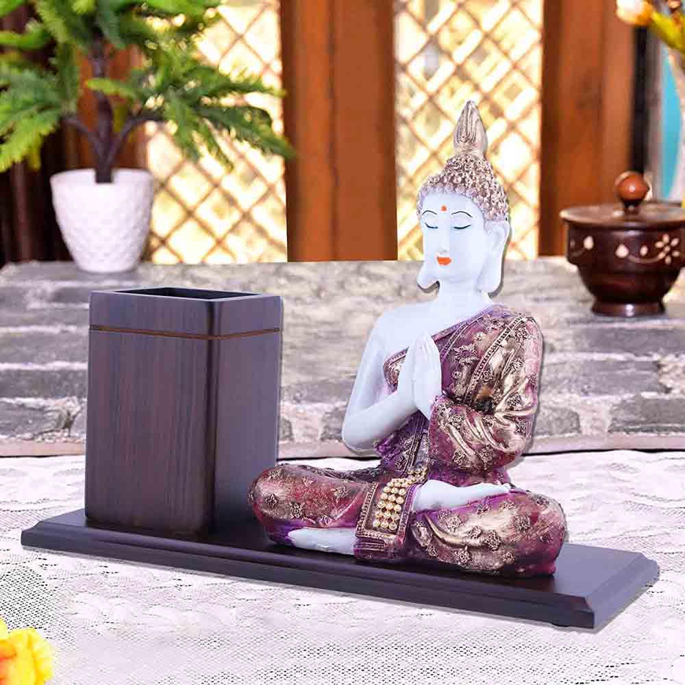 Wooden Pen Stand Holder with Buddha Statue Online | 8884243583 | Wooden ...
