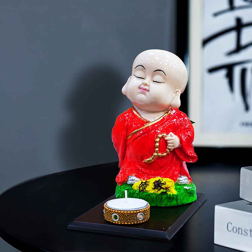 Buy Baby Monk Buddha Statue With Candle Tealight Holder Online | Call ...