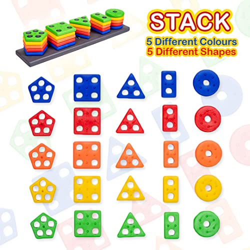 Shape Stacker Geometric Blocks Stacker Shape Sorter Column Puzzle ...